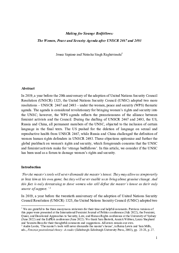 (PDF) Making for Strange Bedfellows: The Women, Peace and Security ...