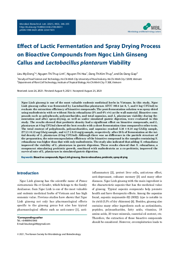 (PDF) Effect of Lactic Fermentation and Spray Drying Process on Bioactive Compounds from Ngoc ...