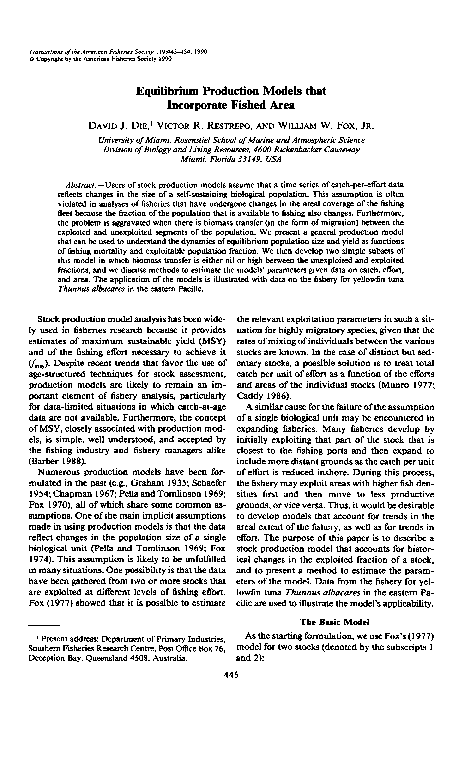 (PDF) Equilibrium Production Models that Incorporate Fished Area ...