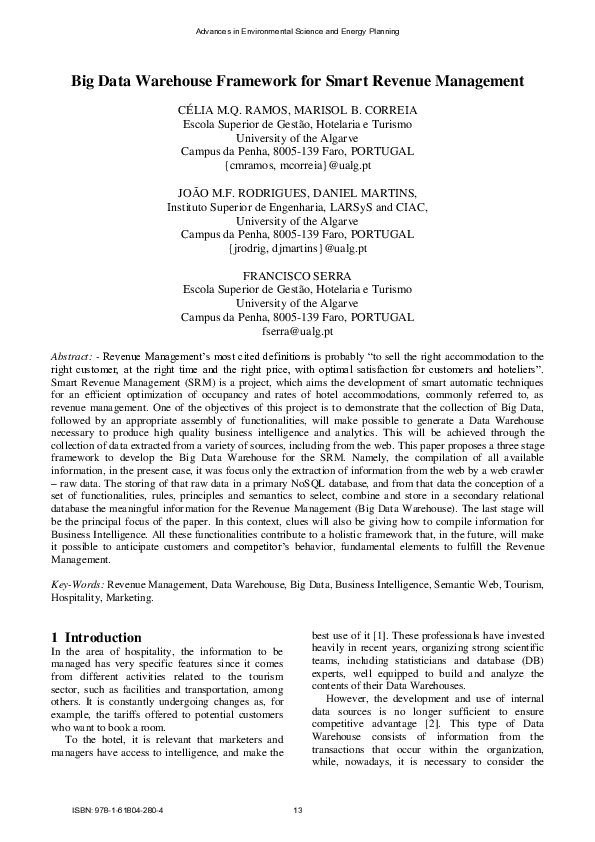 (PDF) Big Data Warehouse Framework for Smart Revenue Management