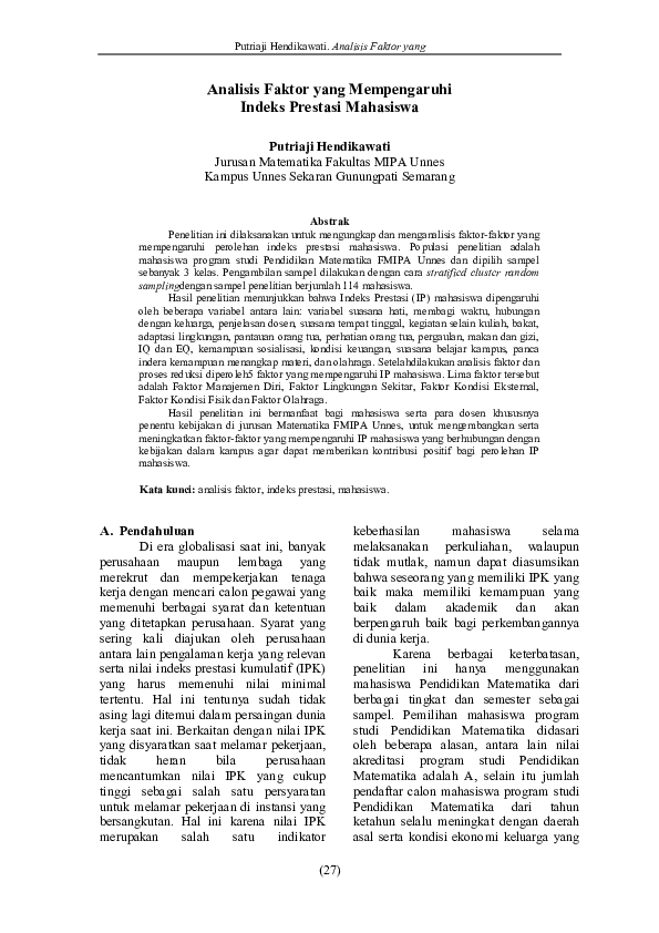 (PDF) Analisis Faktor yang Mempengaruhi Indeks Prestasi Mahasiswa