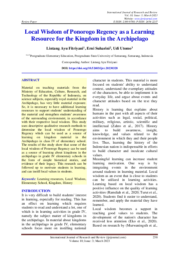 (PDF) Local Wisdom of Ponorogo Regency as a Learning Resource for the Kingdom in the Archipelago
