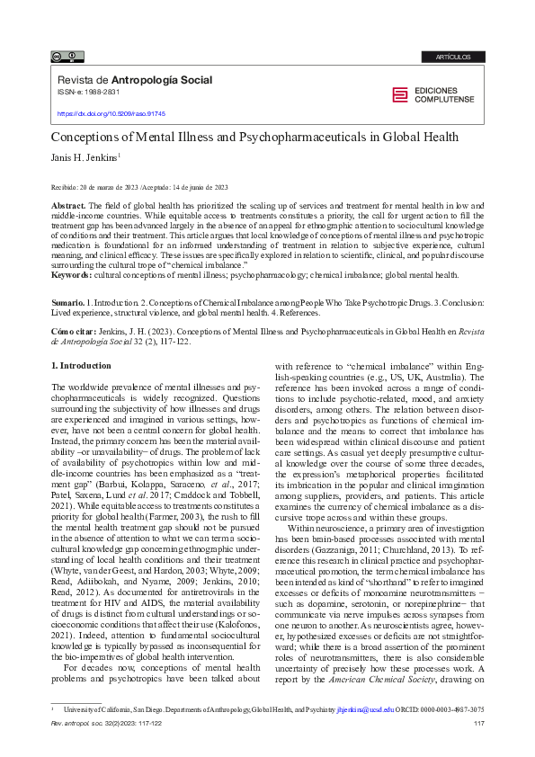 (PDF) Conceptions of Mental Illness and Psychopharmaceuticals in Global ...
