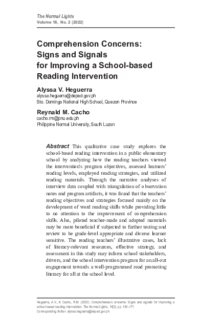 (PDF) Comprehension Concerns: Signs and Signals for Improving a School ...