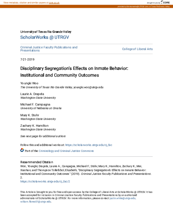 (PDF) Disciplinary Segregation’s Effects on Inmate Behavior ...
