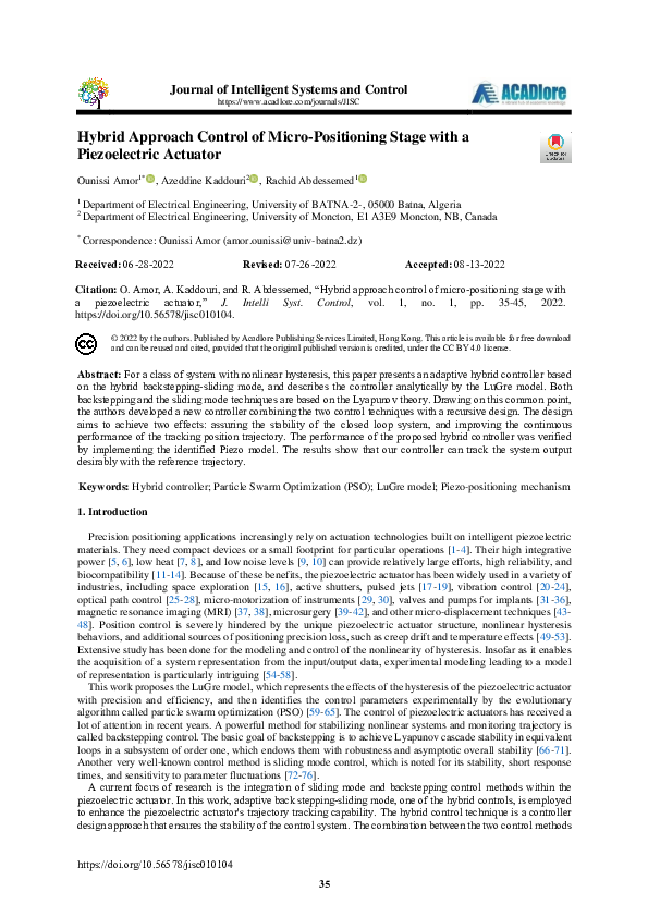 (PDF) Hybrid Approach Control of Micro-Positioning Stage with a Piezoelectric Actuator