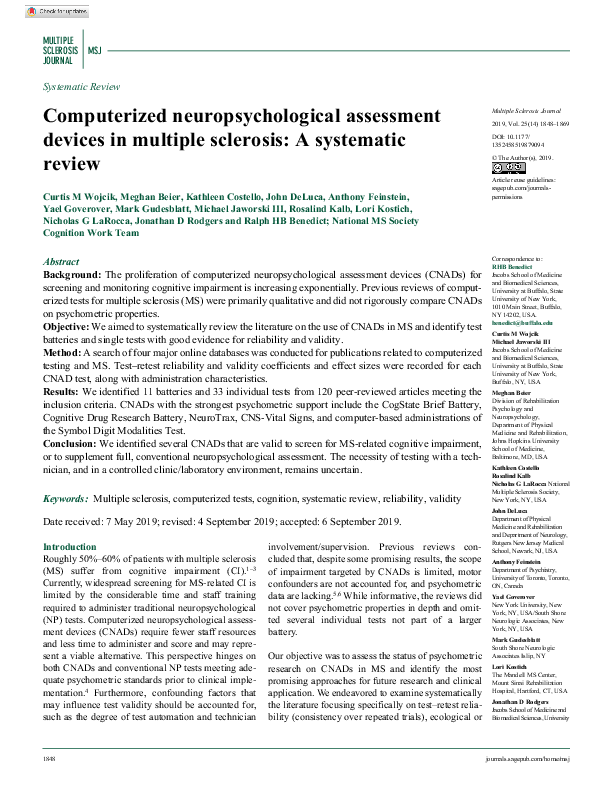 (PDF) Computerized neuropsychological assessment devices in multiple ...