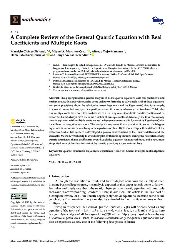 (PDF) A Complete Review of the General Quartic Equation with Real ...