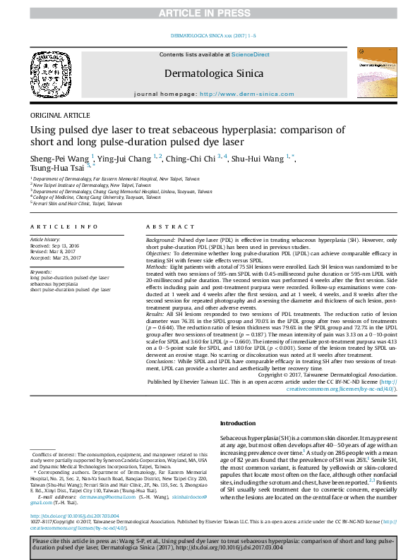 (PDF) Using pulsed dye laser to treat sebaceous hyperplasia: comparison ...