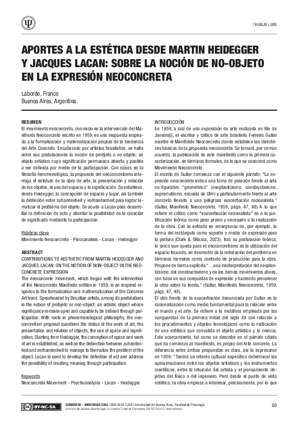(PDF) APORTES A LA ESTÉTICA DESDE MARTIN HEIDEGGER Y JACQUES LACAN ...