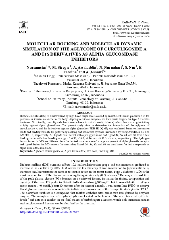 (PDF) Molecular Docking and Molecular Dynamic Simulation of the Aglycone of Curculigoside a and ...