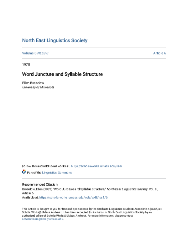 (PDF) Word Juncture and Syllable Structure