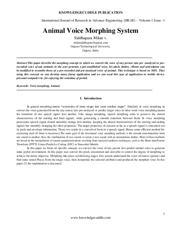 (PDF) Animal Voice Morphing System