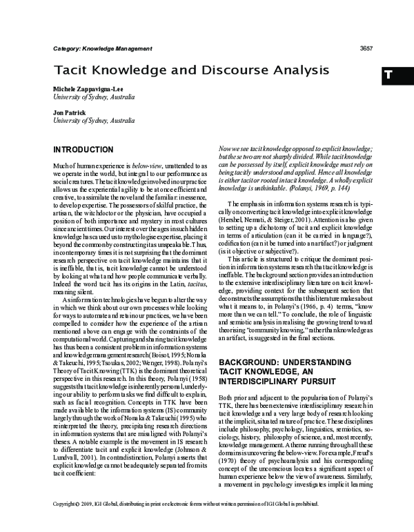 (PDF) Tacit Knowledge and Discourse Analysis