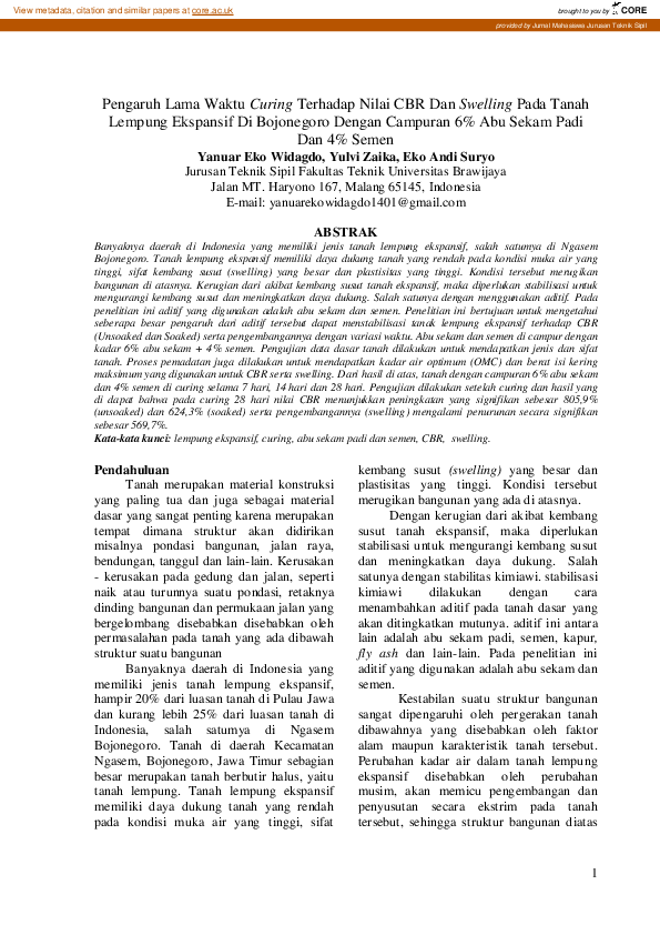 (PDF) Pengaruh Lama Waktu Curing Terhadap Nilai CBR Dan Swelling Pada Tanah Lempung Ekspansif Di ...
