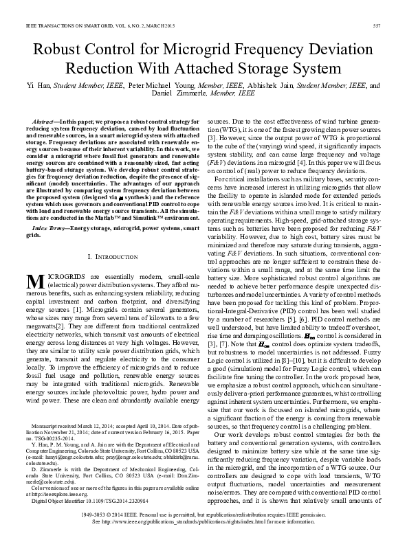 (PDF) Robust Control for Microgrid Frequency Deviation Reduction With Attached Storage System