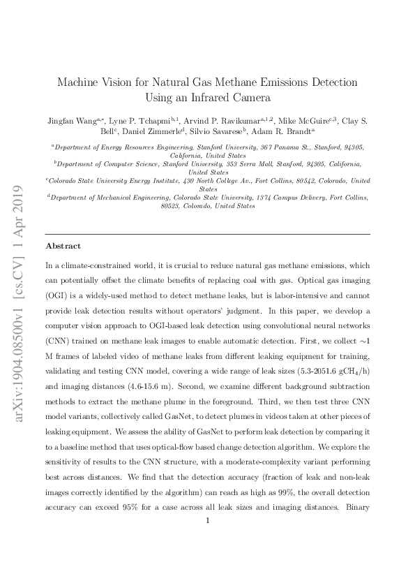 (PDF) Machine vision for natural gas methane emissions detection using an infrared camera
