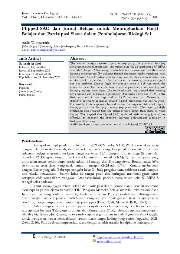 (PDF) Flipped-SAC dan Jurnal Belajar untuk Meningkatkan Hasil Belajar dan Partisipasi Siswa ...