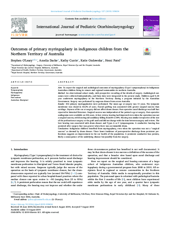 (PDF) Outcomes of primary myringoplasty in indigenous children from the ...