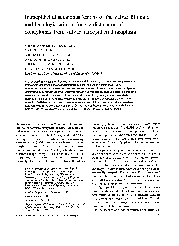 (PDF) Intraepithelial squamous lesions of the vulva: Biologic and ...