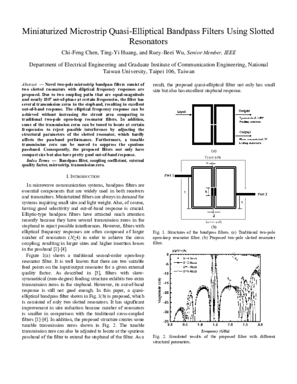 (PDF) Miniaturized Microstrip Quasi-Elliptical Bandpass Filters Using Slotted Resonators | Ruey ...