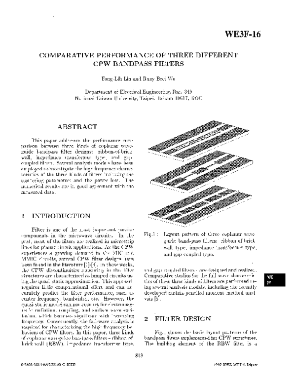 (PDF) Comparative performance of three different CPW bandpass filters