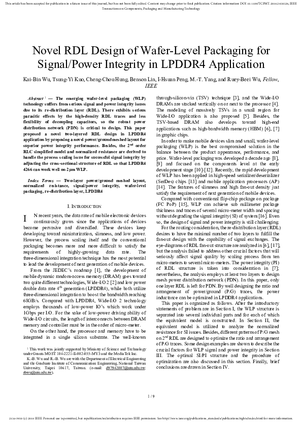 (PDF) Novel RDL Design of Wafer-Level Packaging for Signal/Power ...