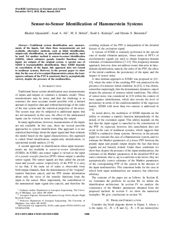 (PDF) Sensor-to-sensor identification of Hammerstein systems