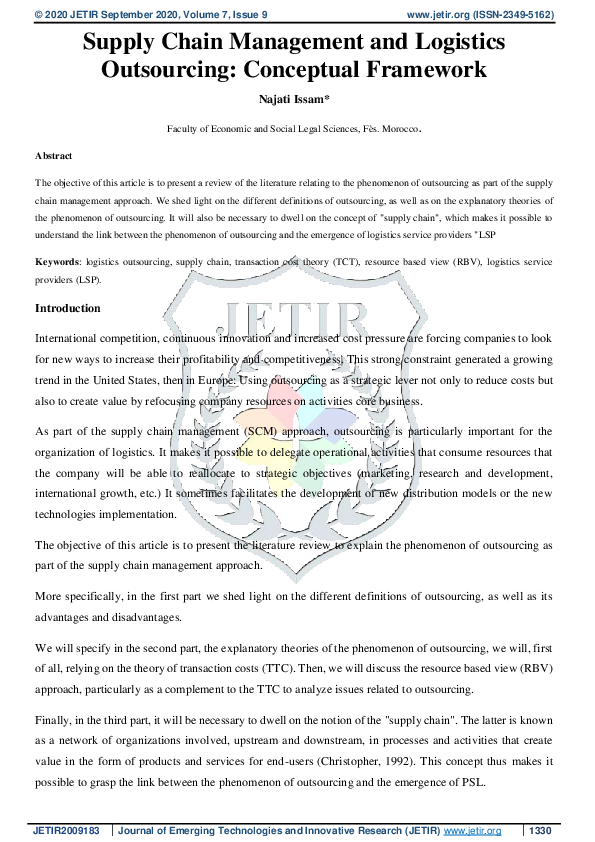 Pdf Supply Chain Management And Logistics Outsourcing Conceptual Framework