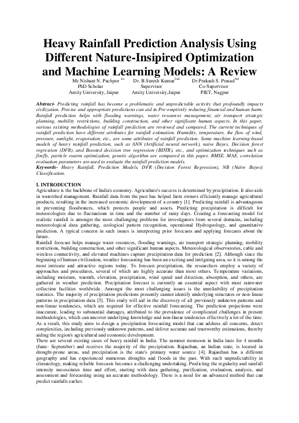 (PDF) Review of Rainfall Prediction Methods and Models