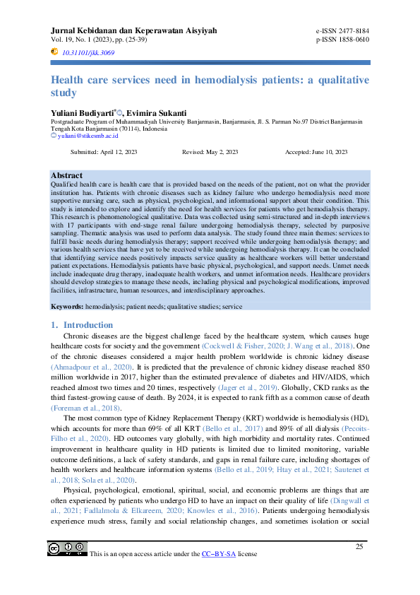 (PDF) Health service needs in patients receiving hemodialysis therapy ...