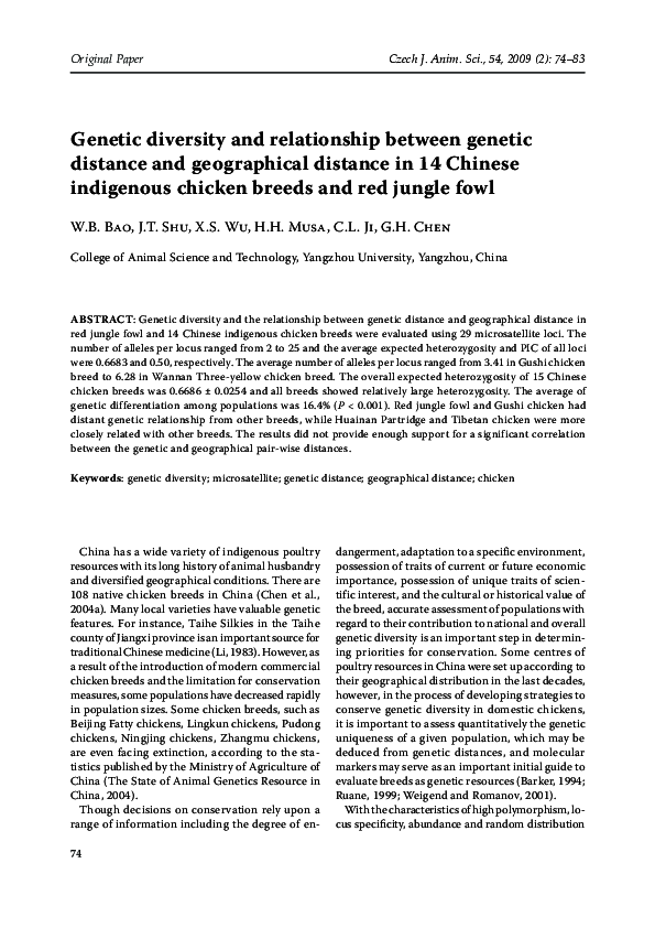 (PDF) Genetic diversity and relationship between genetic distance and geographical distance in ...