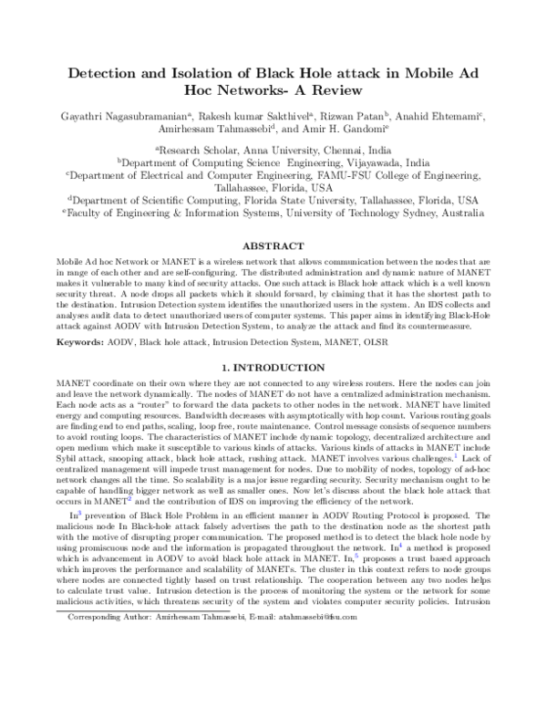(PDF) Detection and isolation of black hole attack in mobile ad hoc networks - a review