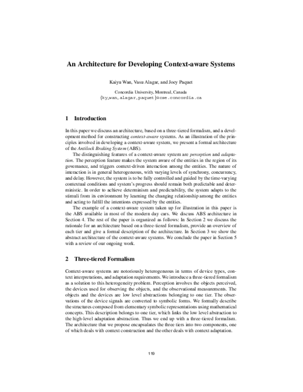 (PDF) An Architecture for Developing Context-Aware Systems