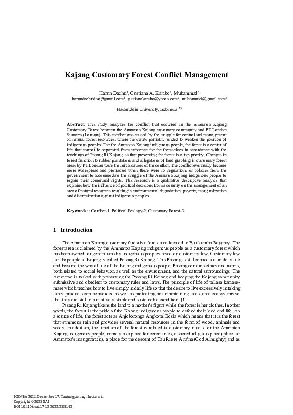 (PDF) Kajang Customary Forest Conflict Management