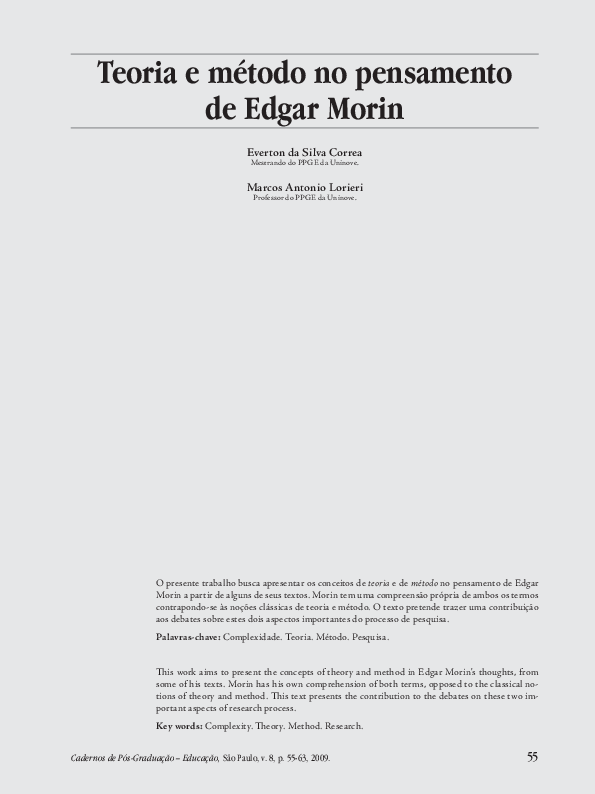 (PDF) Teoria e método no pensamento de Edgar Morin