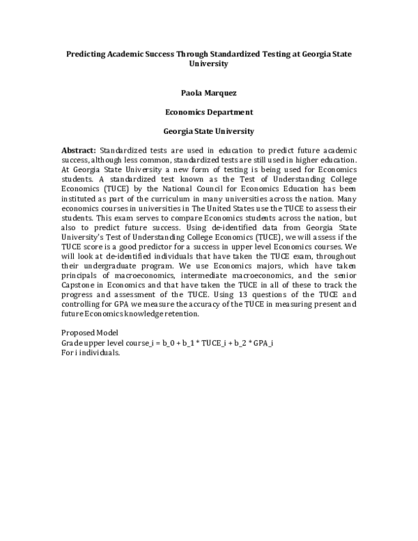 (PDF) Predicting Academic Success Through Standardized Testing at ...