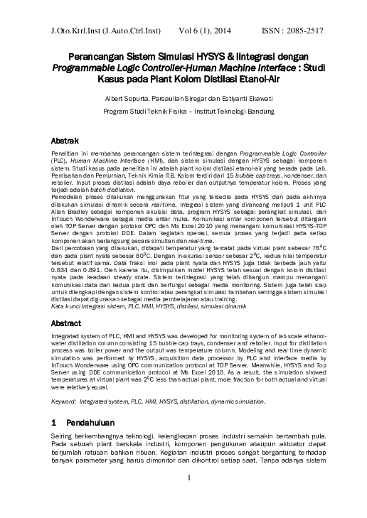 (PDF) Perancangan Sistem Simulasi HYSYS & Integrasi dengan Programmable ...