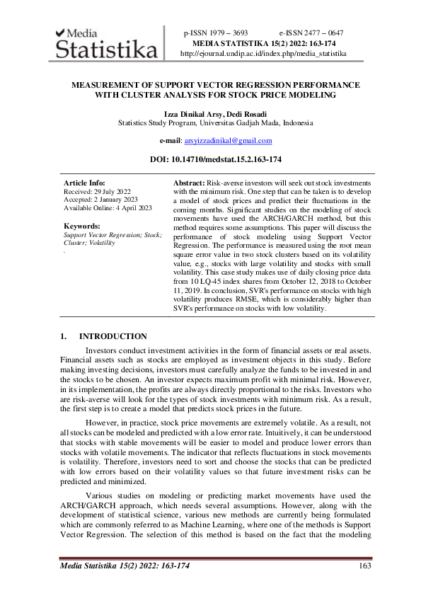 (PDF) Measurement of Support Vector Regression Performance with Cluster Analysis for Stock Price ...