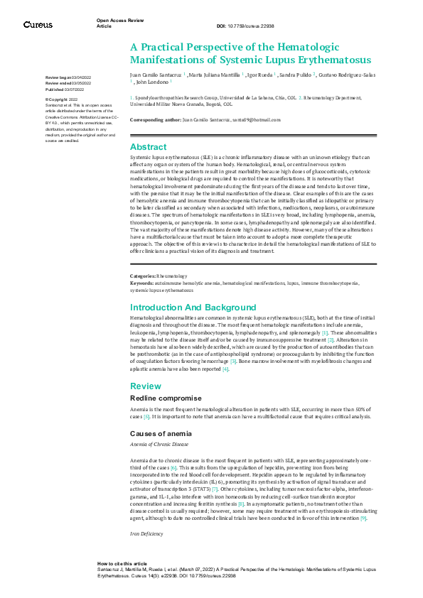 (PDF) A Practical Perspective of the Hematologic Manifestations of ...