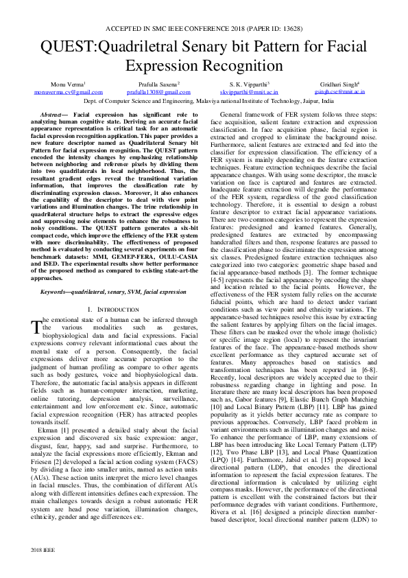 (PDF) QUEST: Quadriletral Senary Bit Pattern for Facial Expression ...