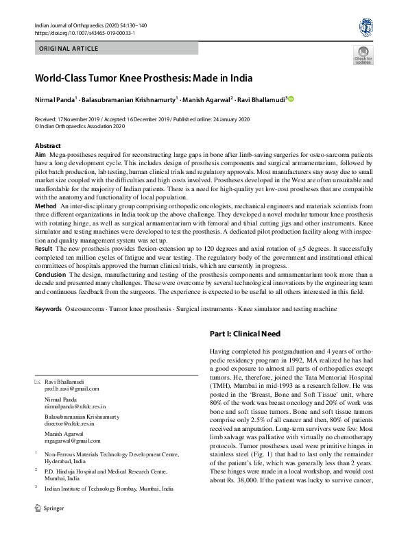 (PDF) World-Class Tumor Knee Prosthesis: Made in India