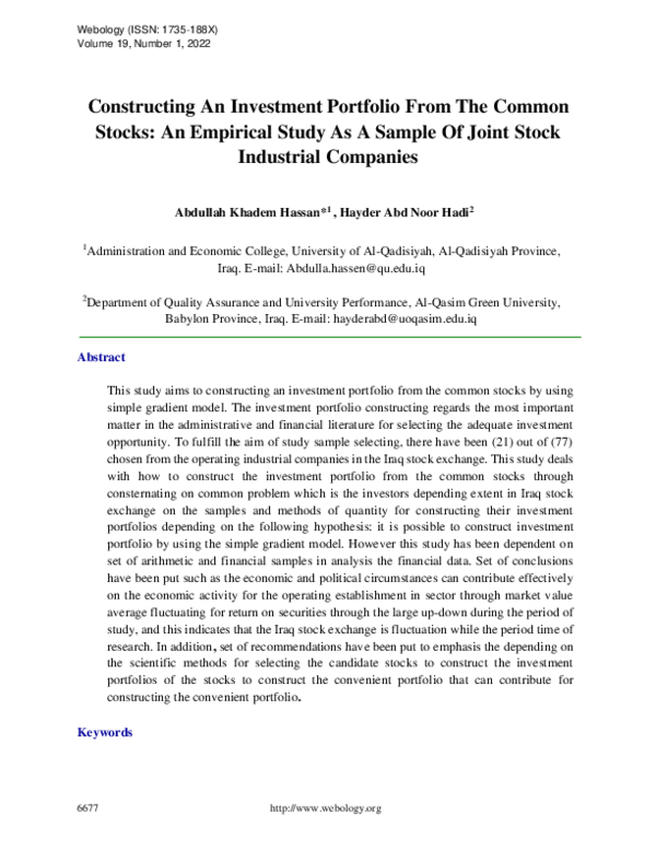 (PDF) Constructing An Investment Portfolio From The Common Stocks: An ...