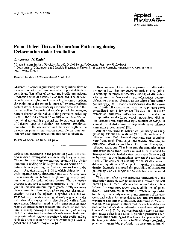 (PDF) Point-defect-driven dislocation patterning during deformation ...