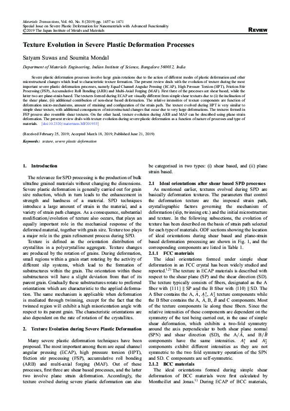 (PDF) Modeling of Severe Plastic Deformation: Evolution of ...