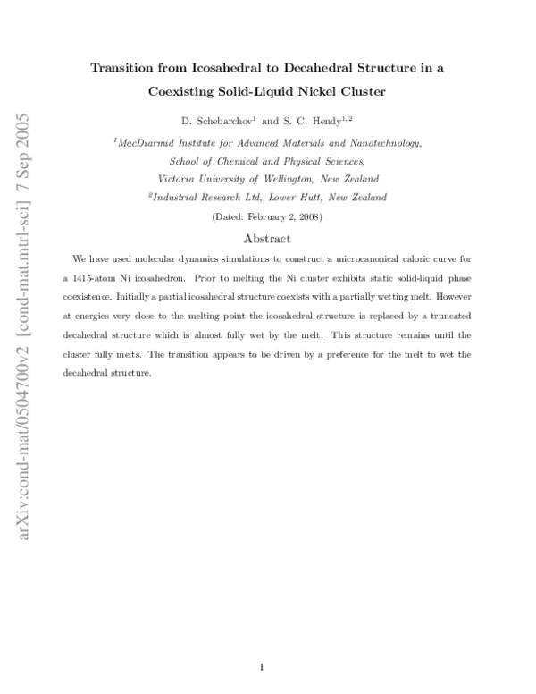 (PDF) Transition from Icosahedral to Decahedral Structure in a ...