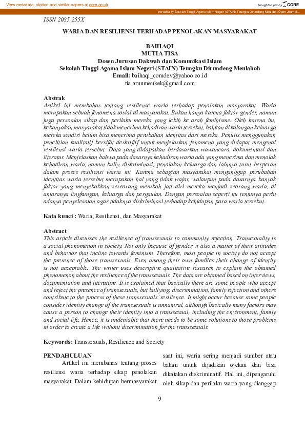 (PDF) Waria dan Resiliensi Terhadap Penolakan Masyarakat