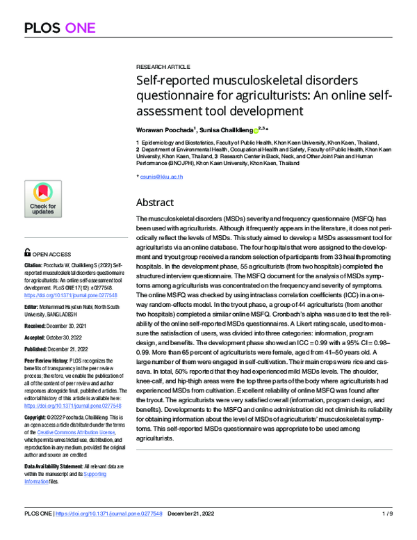(PDF) Self-reported musculoskeletal disorders questionnaire for ...