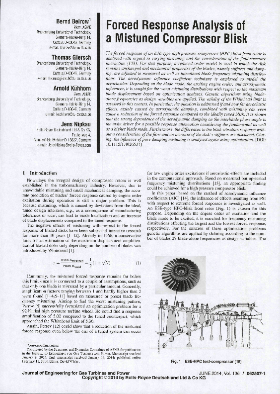 (PDF) Forced Response Analysis of a Mistuned Compressor Blisk