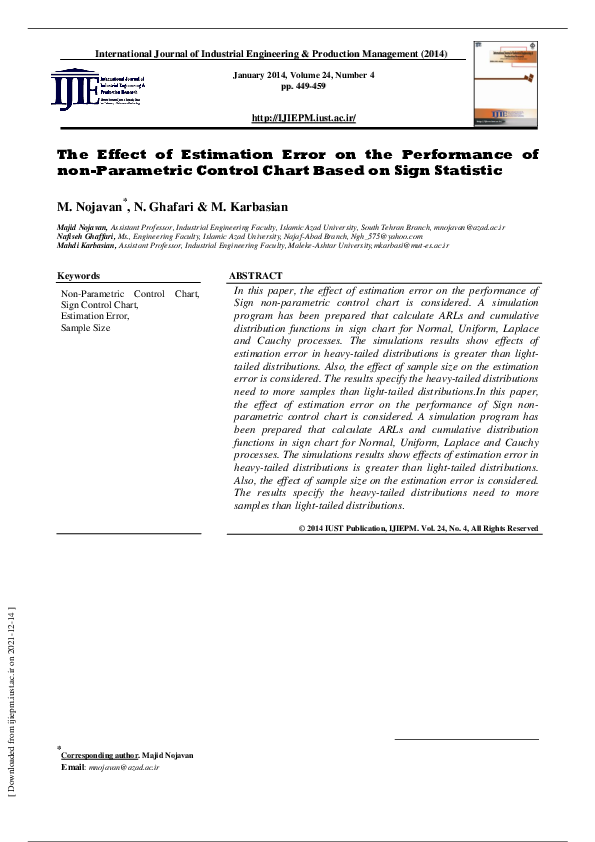 Pdf The Effect Of Estimation Error On The Performance Of Non Parametric Control Chart Based On